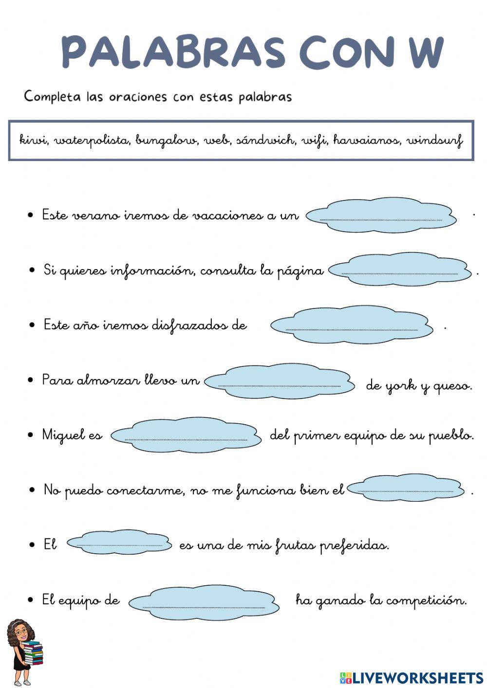 Palabras con w online exercise | Live Worksheets