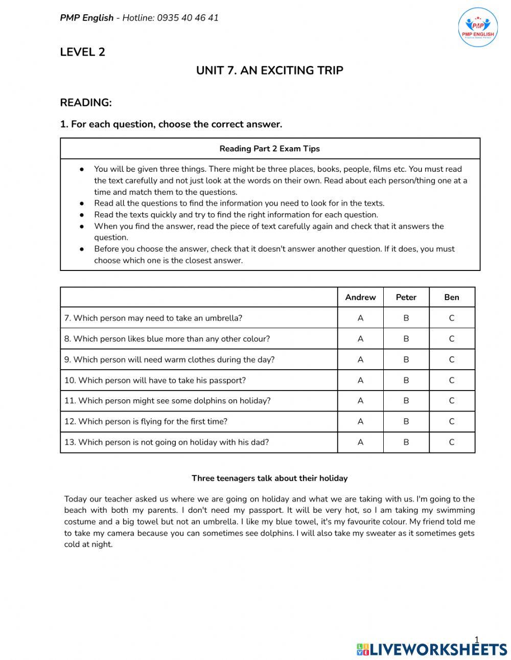 Prepare A2 - Unit 7.2 worksheet | Live Worksheets