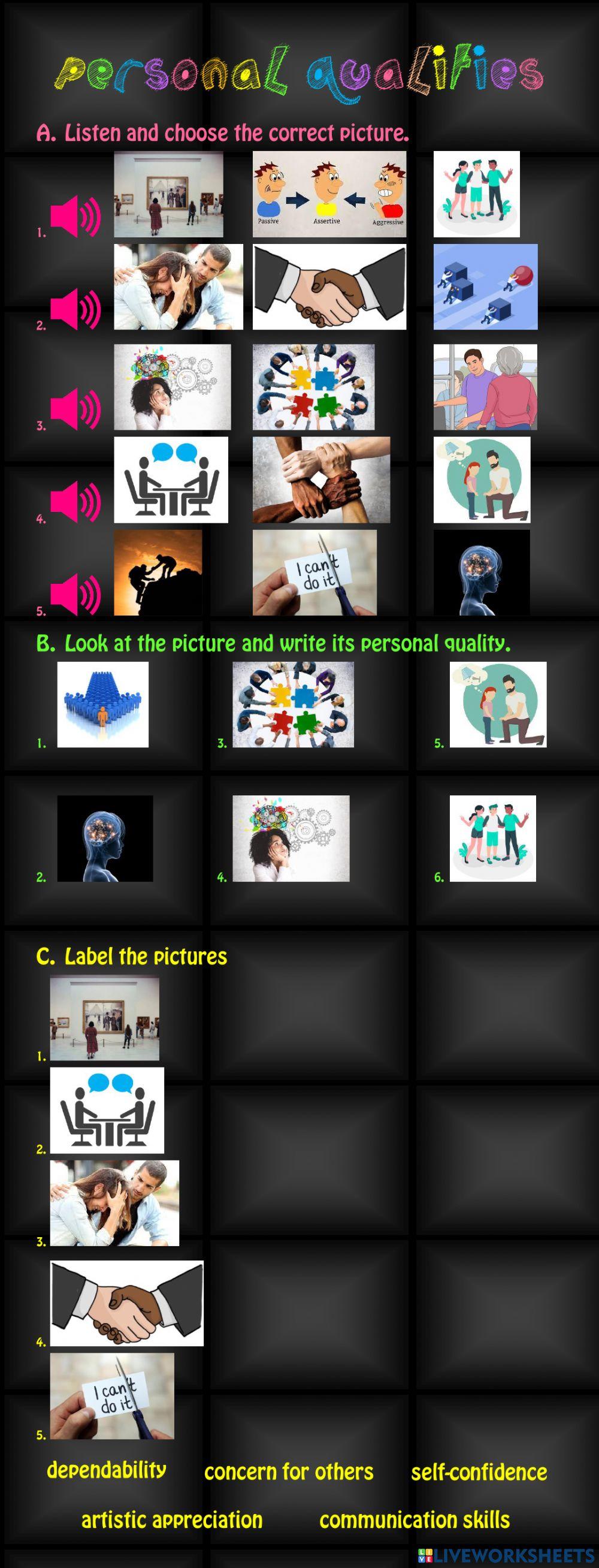 Personal Qualities online pdf worksheet | Live Worksheets