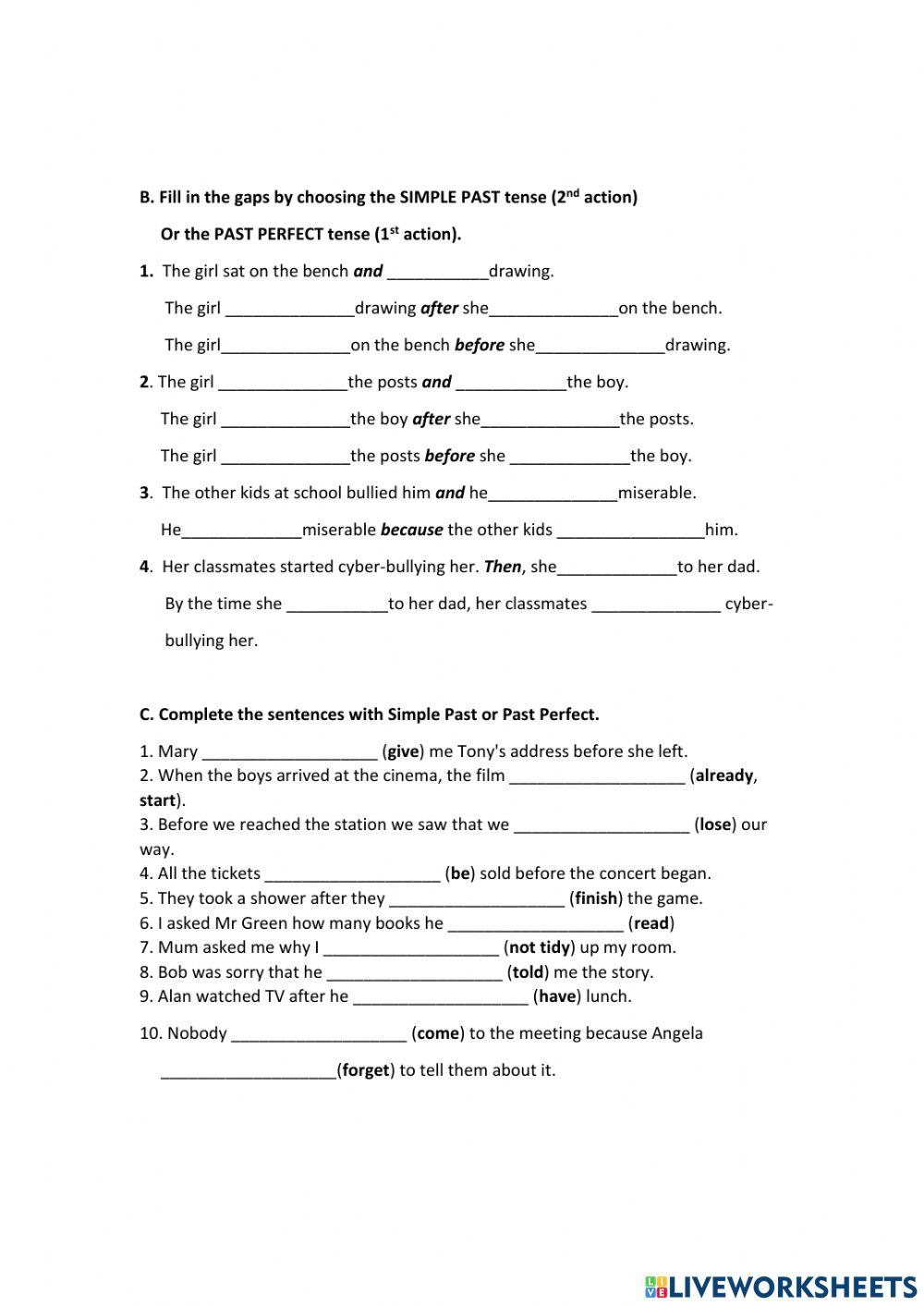 PAST PERFECT-SI… | Free Interactive Worksheets | 2290100