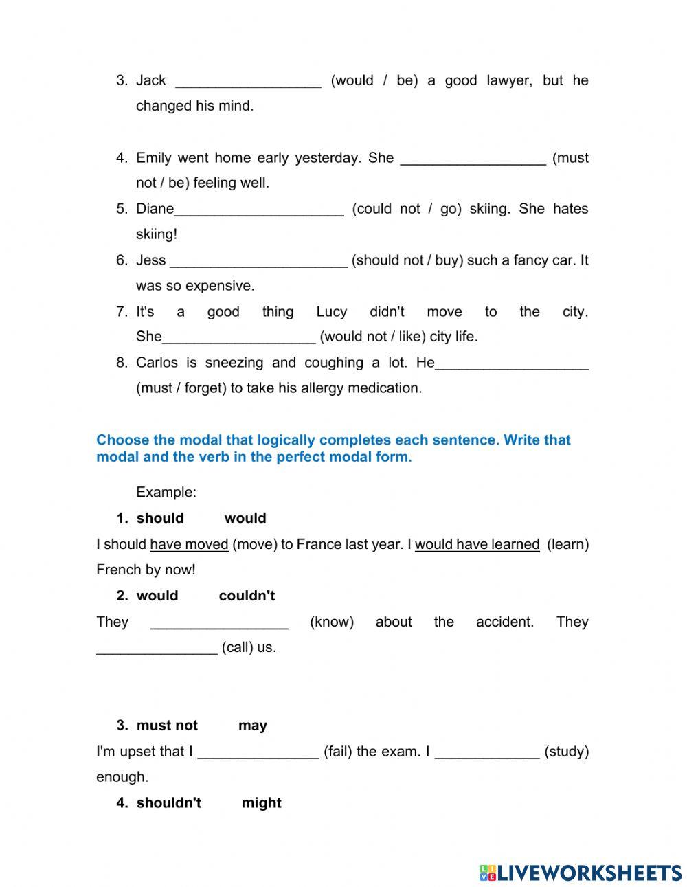 COURSE 11-UNIT 6-PERFECT MODALS online exercise for | Live Worksheets