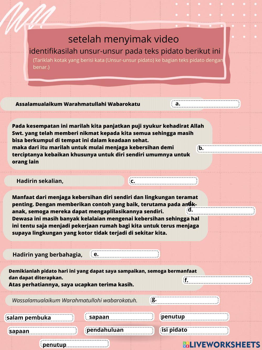 Teks pidato exercise | Live Worksheets