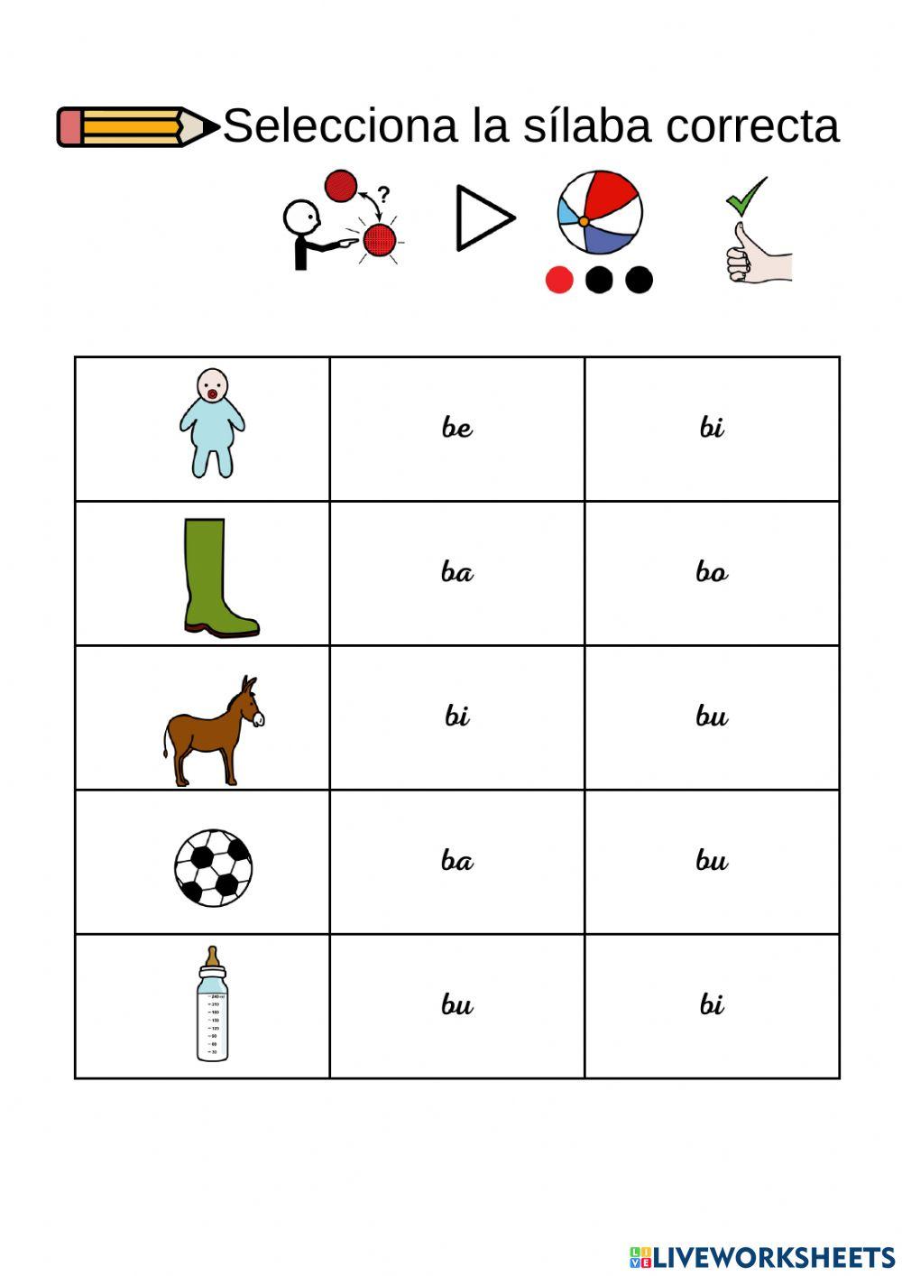 Sílaba correcta activity | Live Worksheets