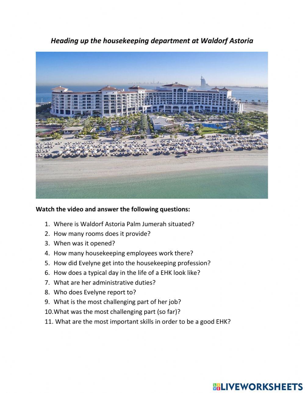 Heading up the housekeeping department worksheet | Live Worksheets