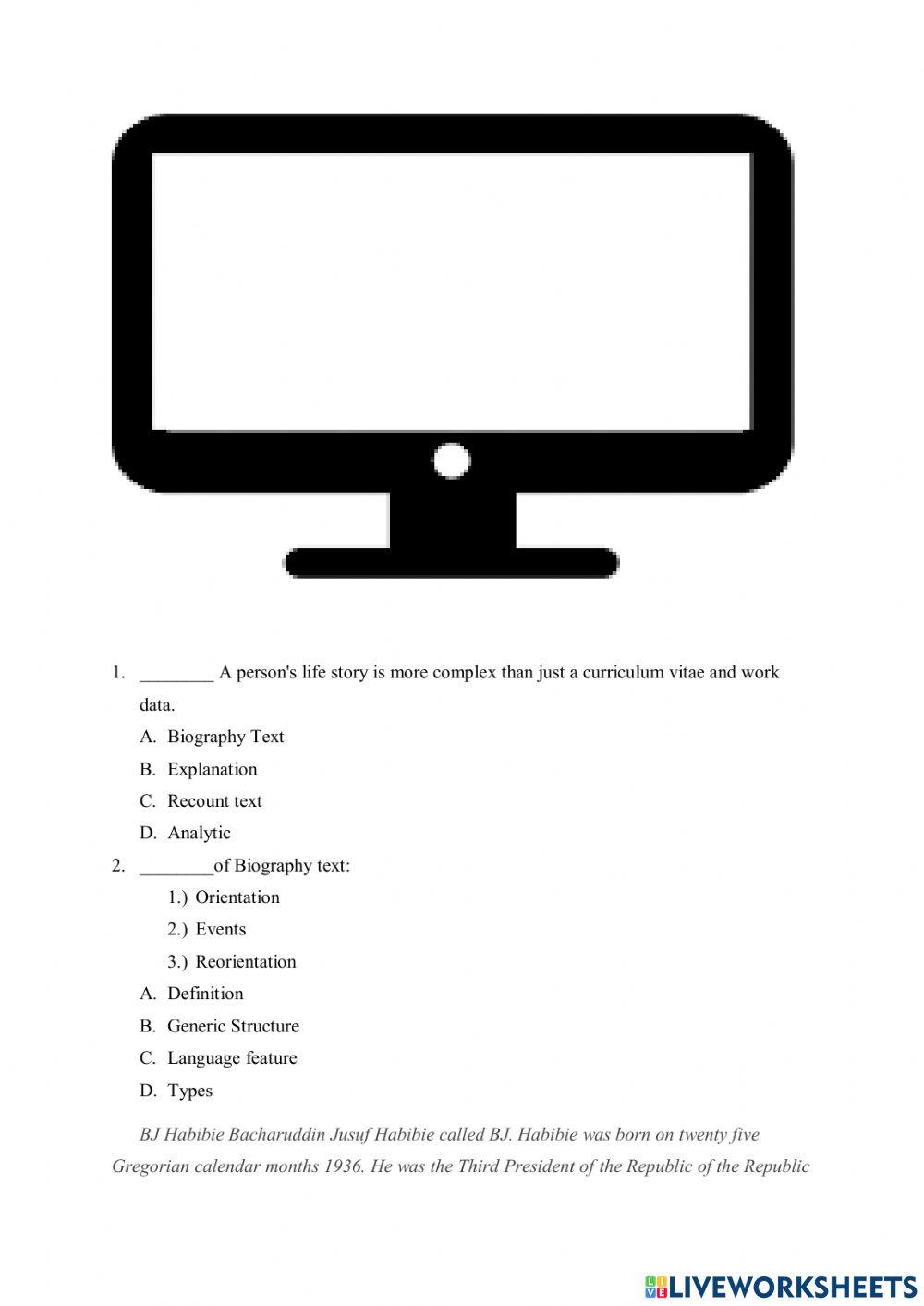 Exercise of biography text interactive worksheet | Live Worksheets