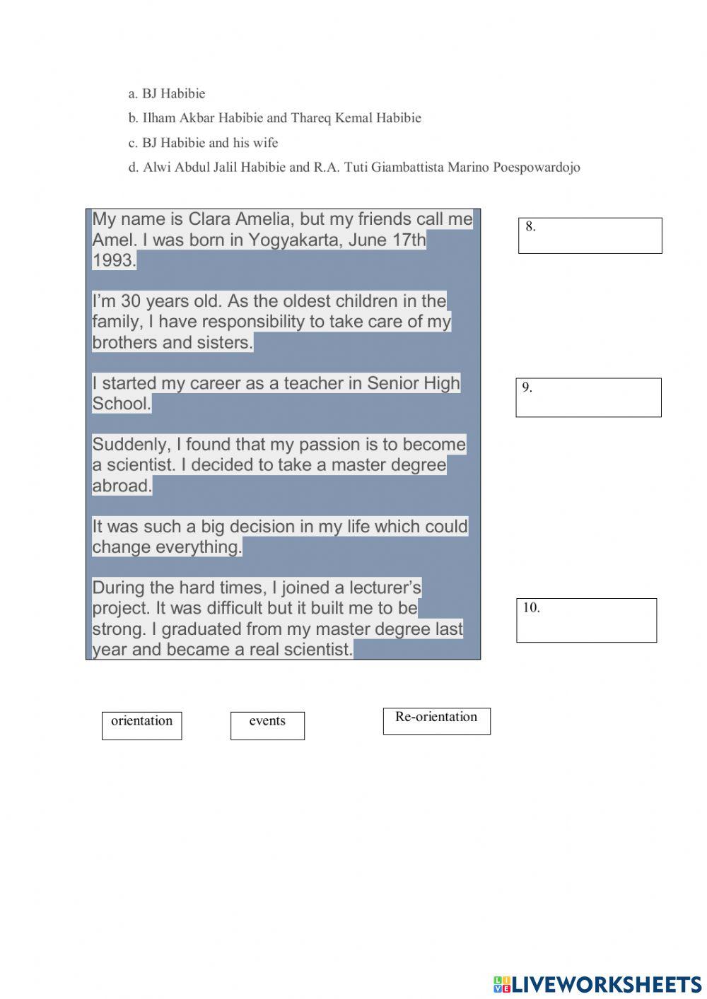 Exercise of biography text interactive worksheet | Live Worksheets