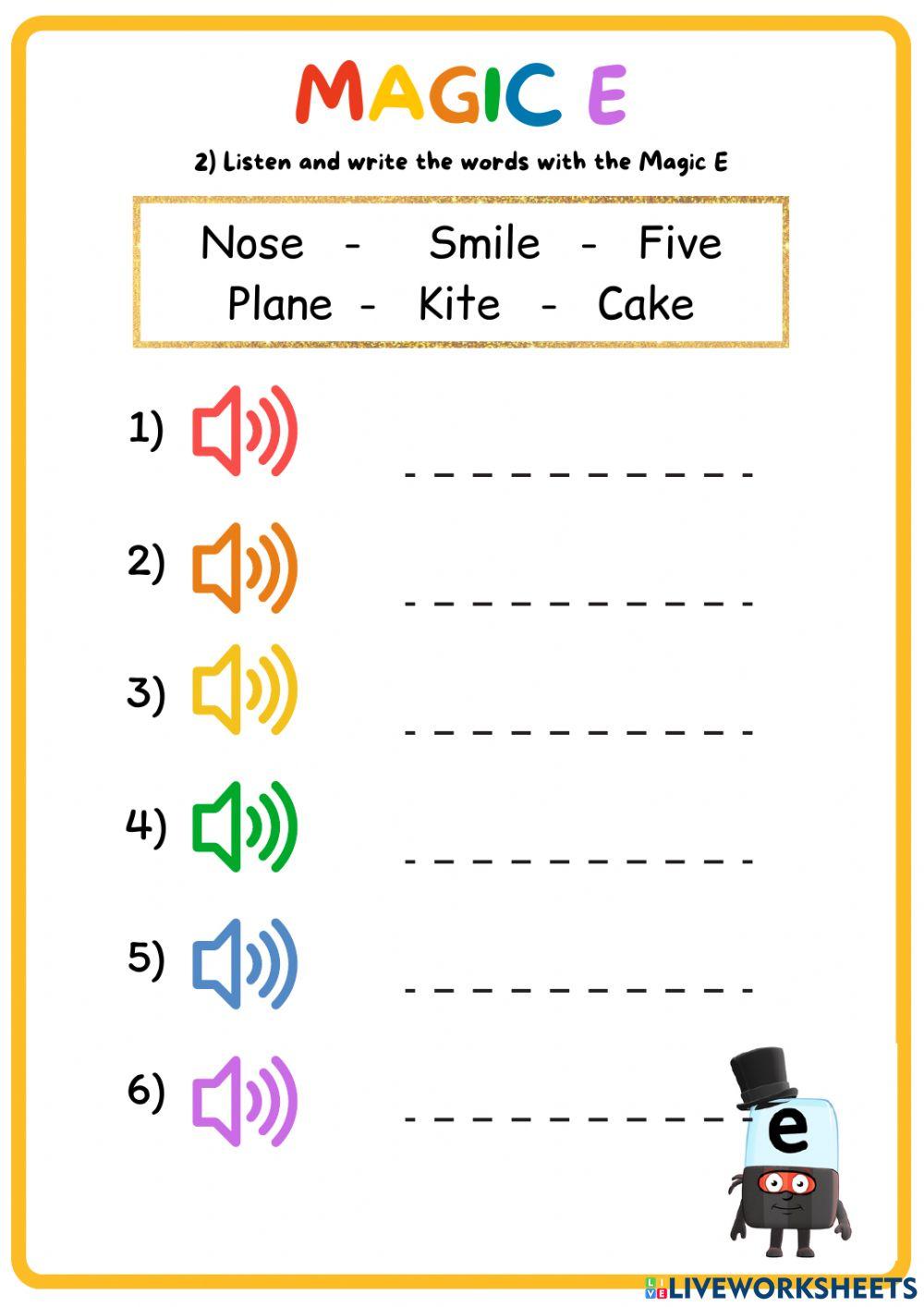 Magic E | Free Interactive Worksheets | 2290976