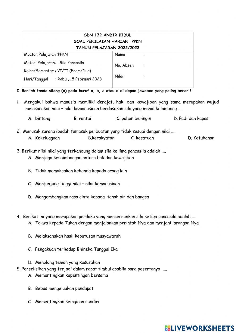 Ppkn tema 7 activity | Live Worksheets