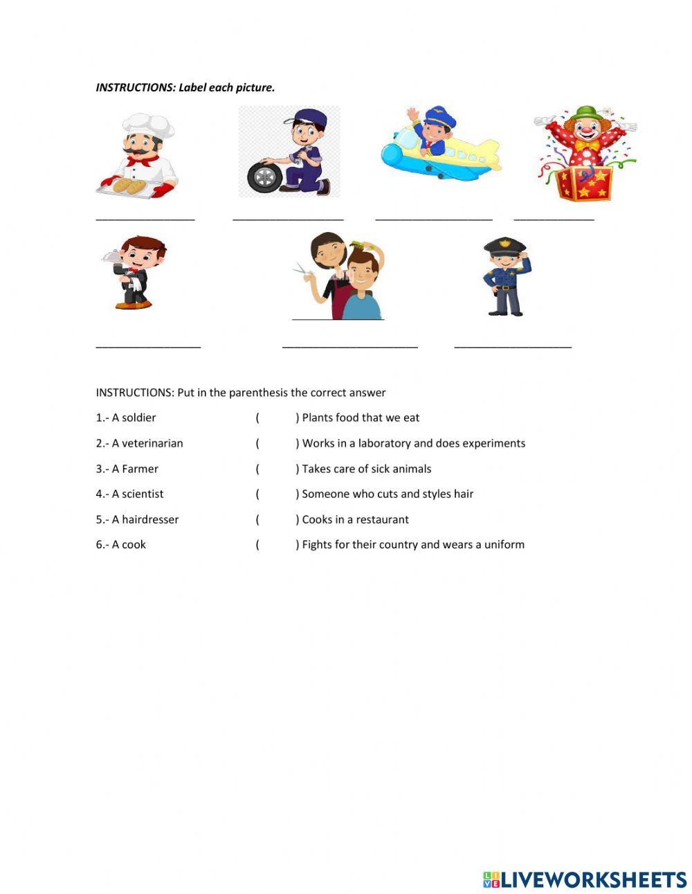 Jobs and professions online pdf worksheet | Live Worksheets