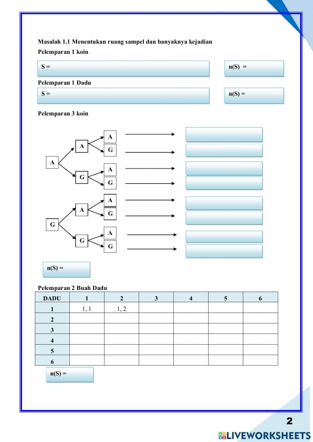 Peluang online exercise for XII | Live Worksheets