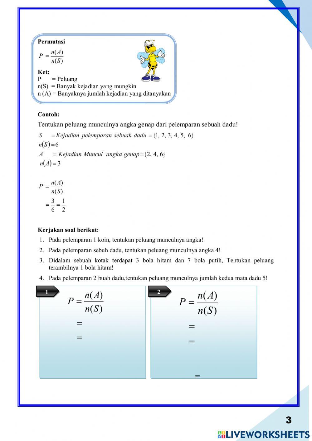 Peluang online exercise for XII | Live Worksheets