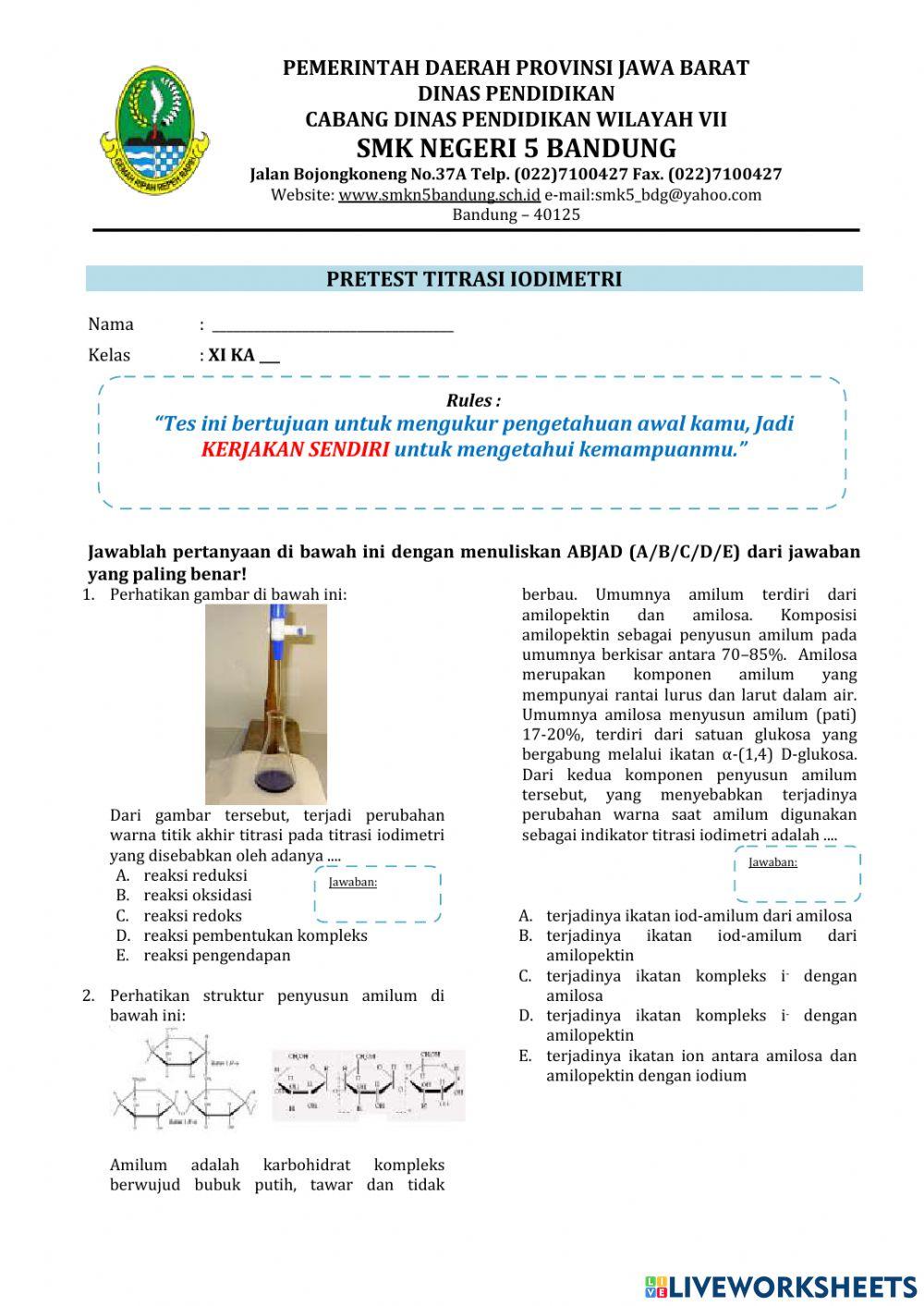 2291124 | Pretest iodi | Lestari | LiveWorksheets