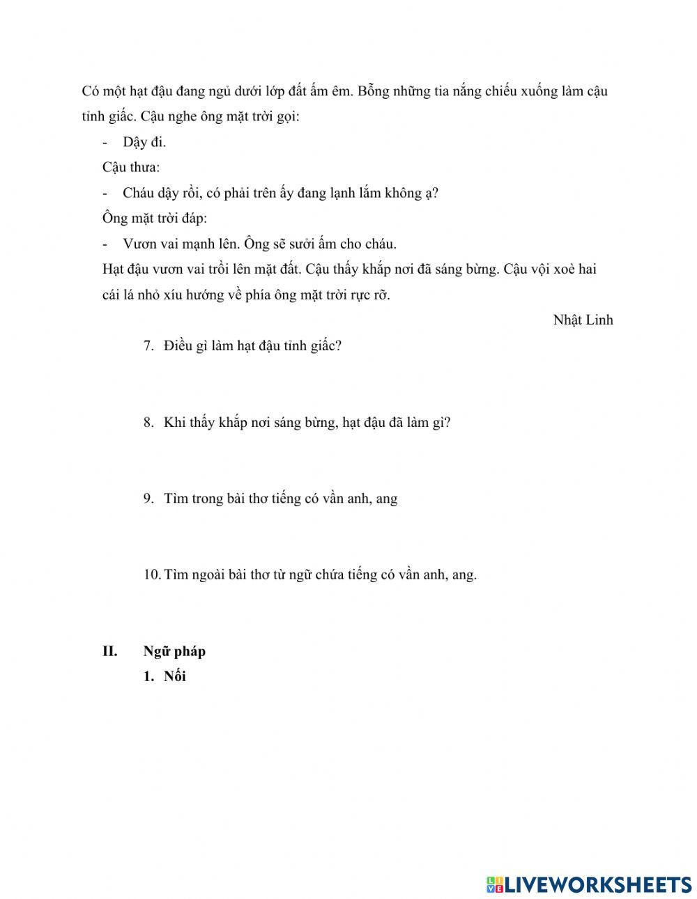 Vietnamese worksheet for 1 | Live Worksheets