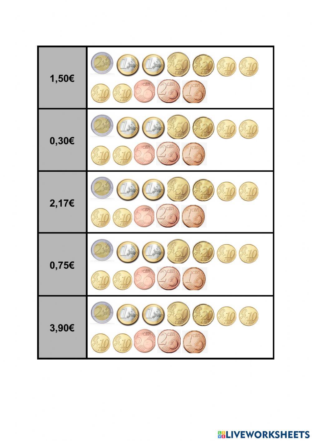 Euros interactive worksheet for primaria | Live Worksheets