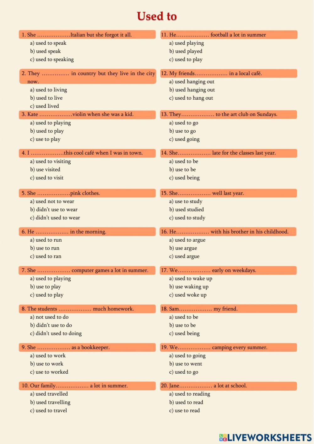 Used to - gramm… | Free Interactive Worksheets | 2291359