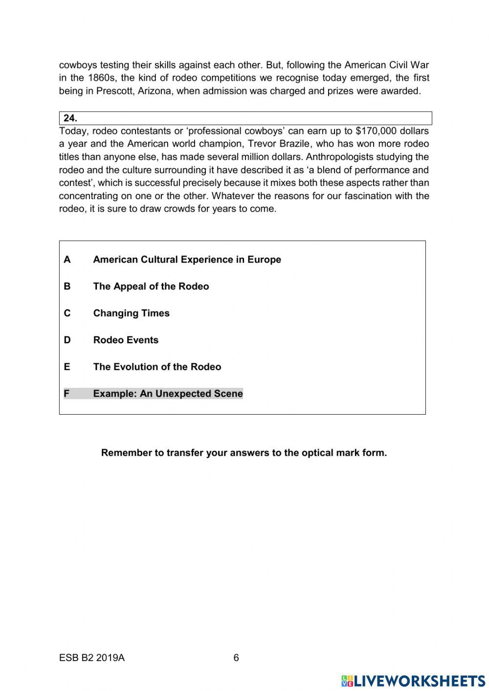 ESB B2-May 2019-GVR worksheet | Live Worksheets