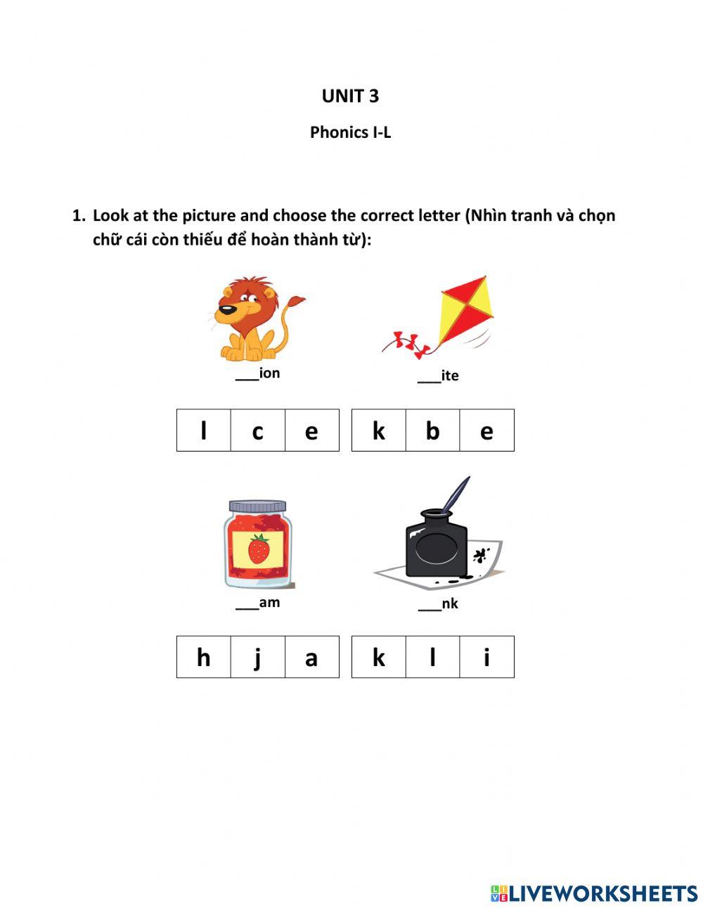 F&F1 - Unit 3 - Lesson 3 - Phonics i-l worksheet | Live Worksheets