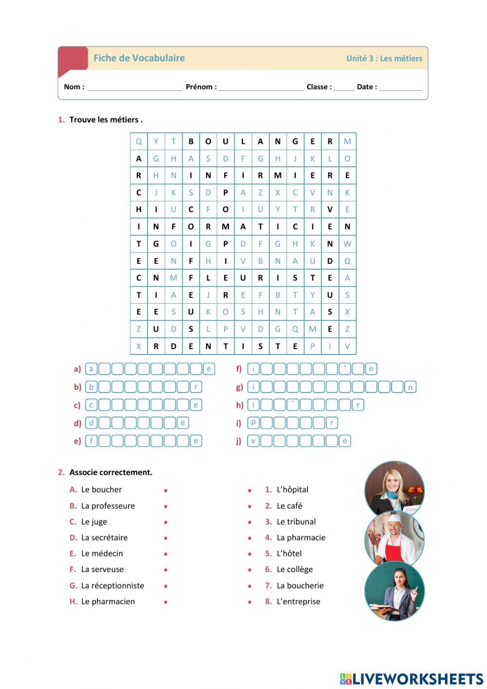 Les métiers 2291431 | Maria Coelho | Live Worksheets