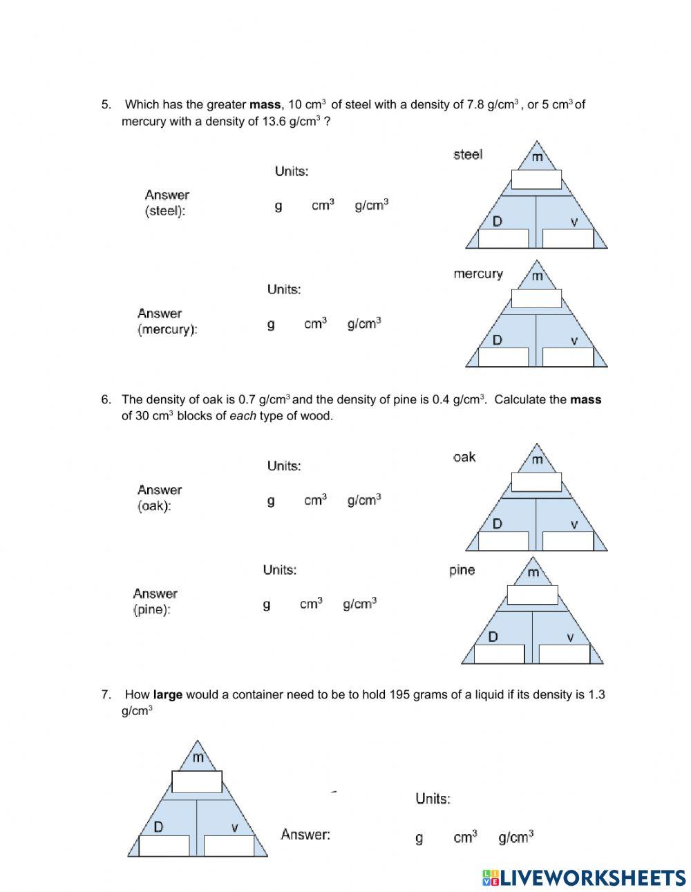 density practice problems worksheet