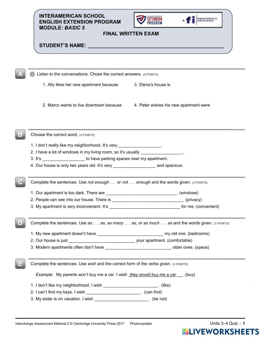 Final Basic 5 online exercise for | Live Worksheets