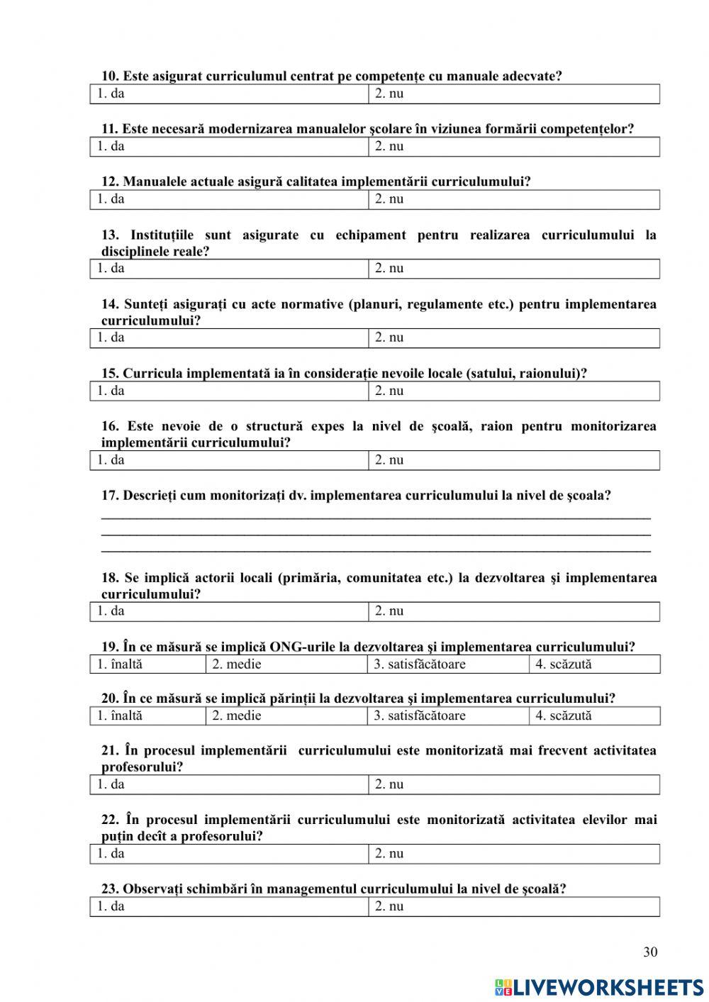 Chestionar prof… | Free Interactive Worksheets | 2291883