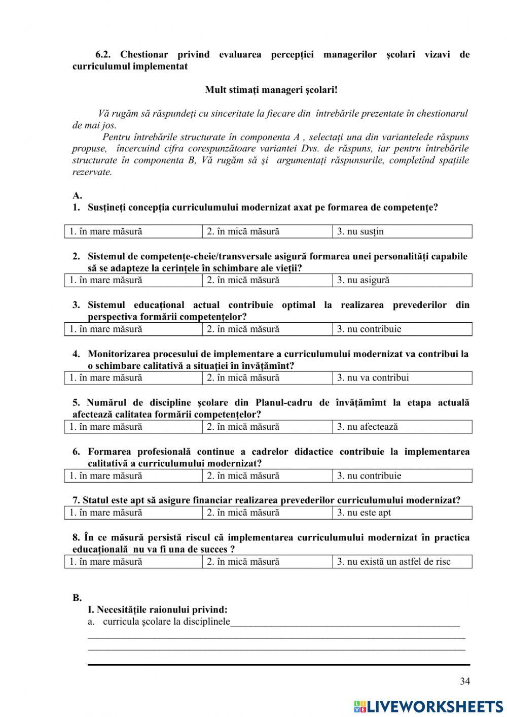 Chestionar profesori worksheet | Live Worksheets