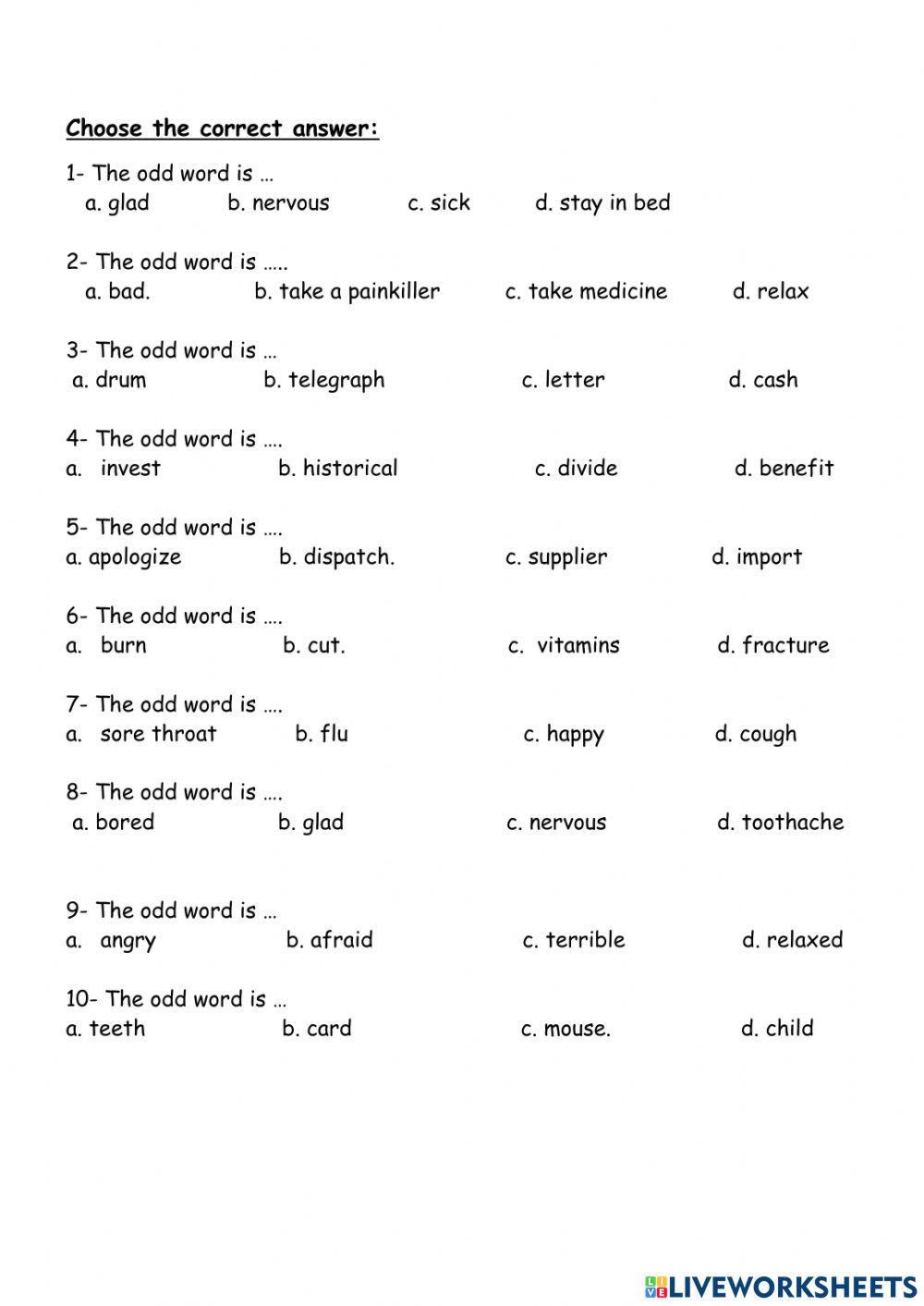 odd word online exercise for | Live Worksheets