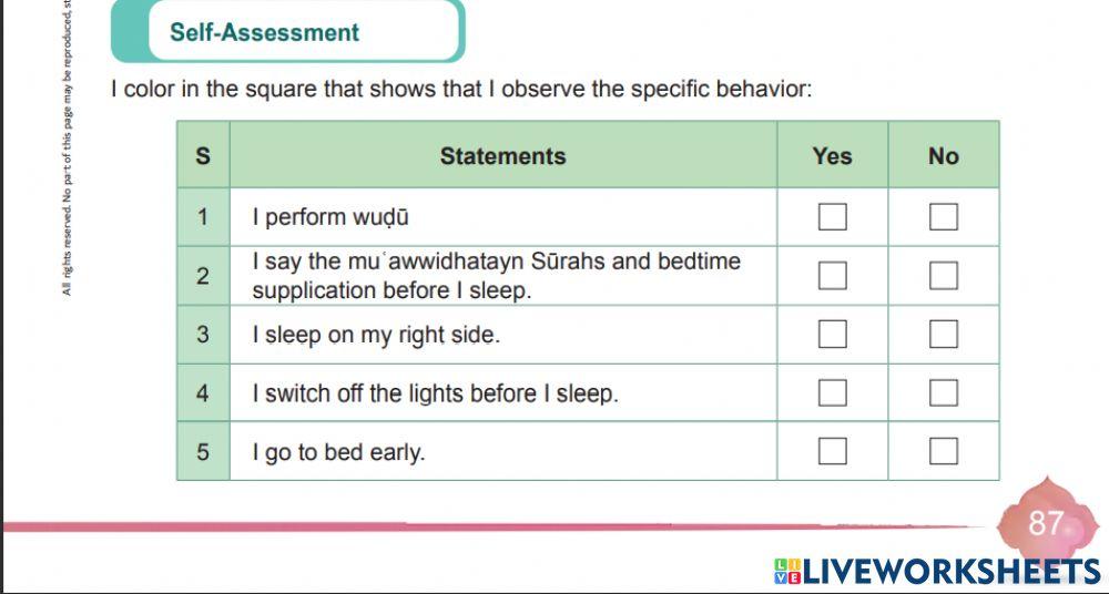 Tick the correct behavior when going to bed online exercise for | Live ...