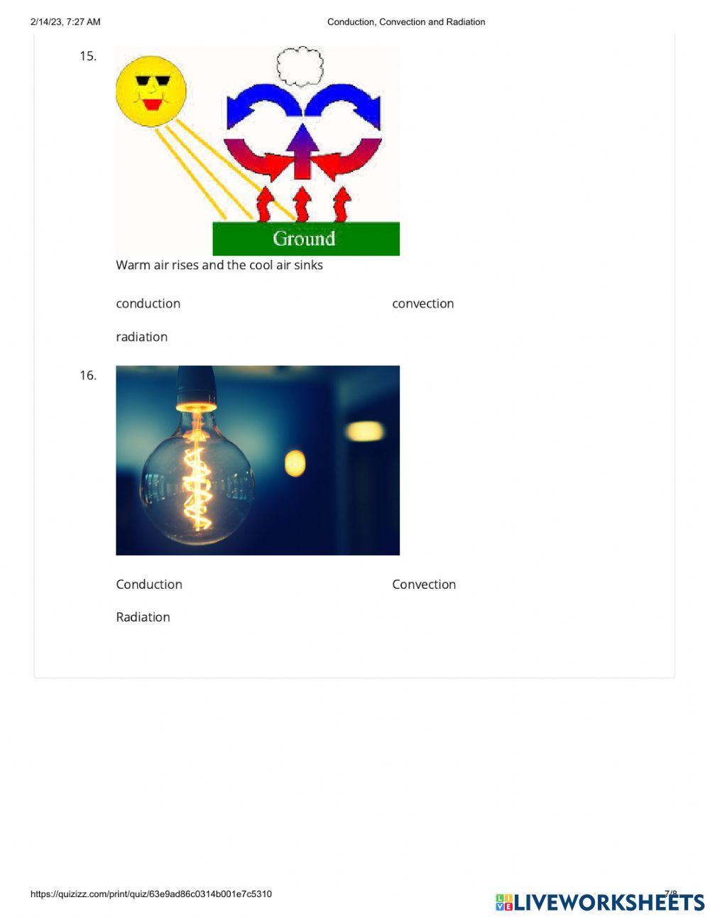 Conduction Convection And Radiation Liveworksheets Free Worksheets