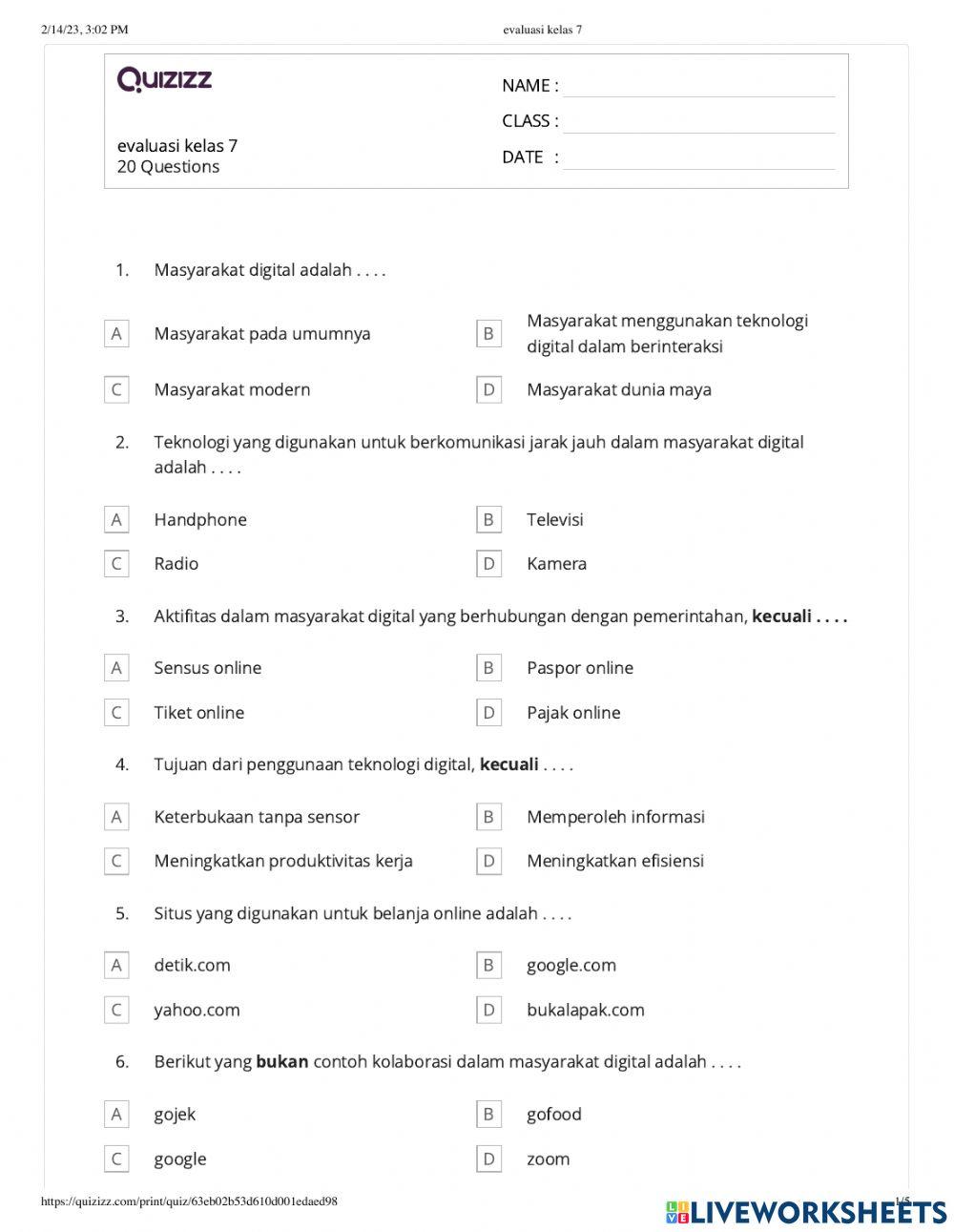 Tik online exercise for 7 | Live Worksheets
