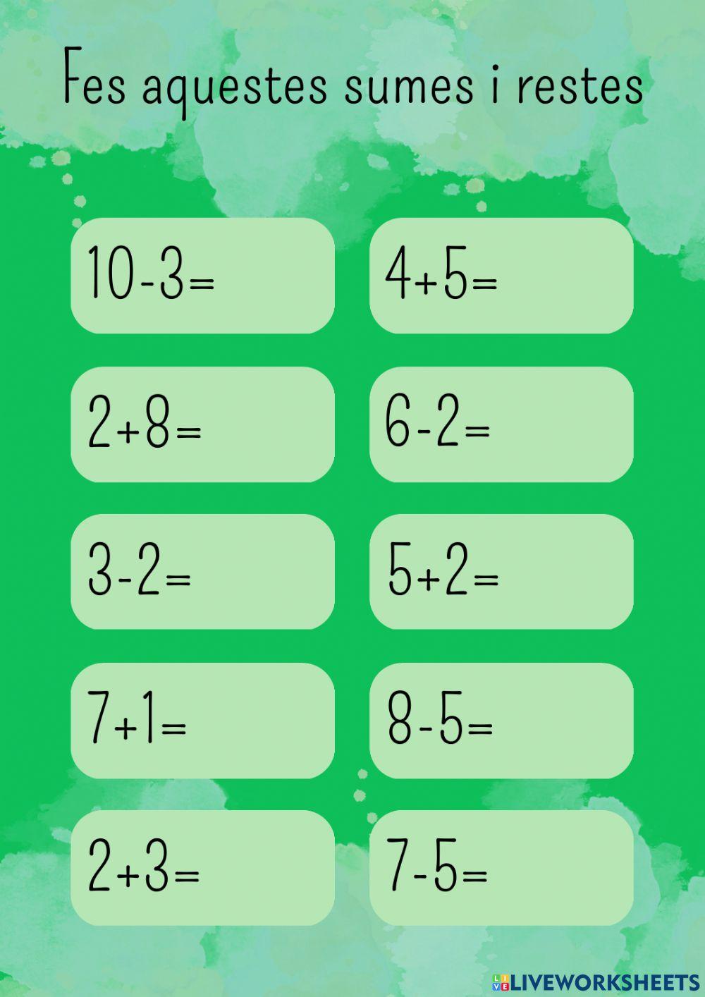 Sumes i restes | Free Interactive Worksheets | 2292513