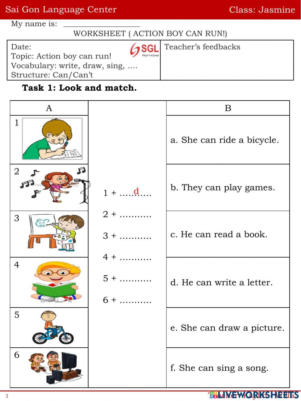 Action boy can run! online exercise for Class: Jasmine | Live Worksheets