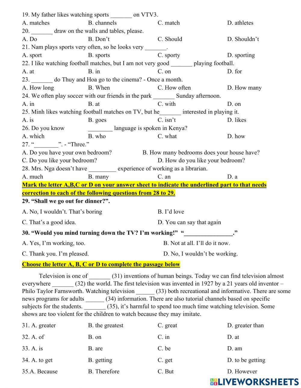 G6-unit7 tn 50c test1 worksheet | Live Worksheets