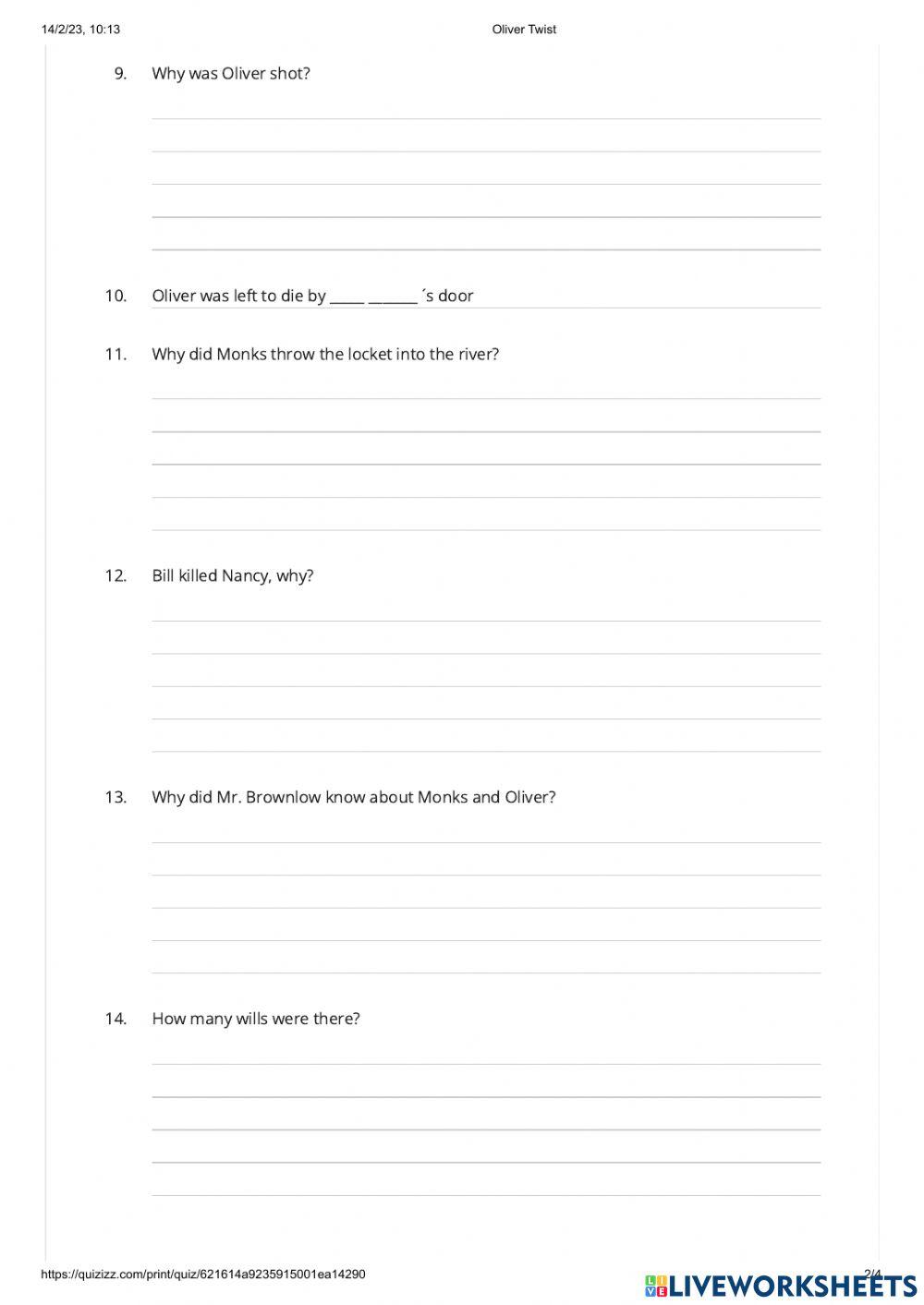 Oliver Twist | Free Interactive Worksheets | 2292645