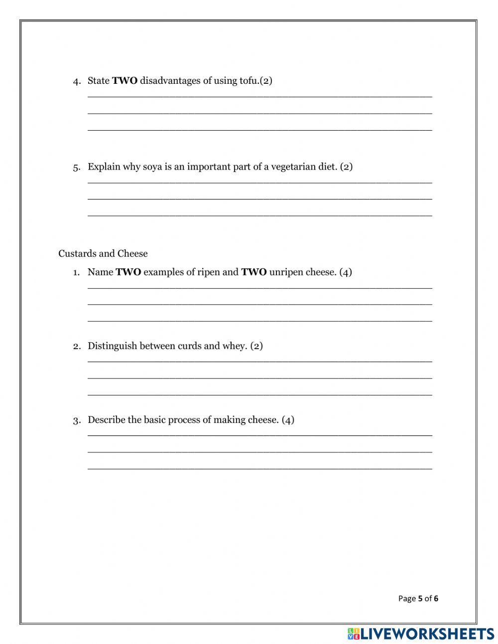 Grade 11 Home Ec Test online exercise for | Live Worksheets