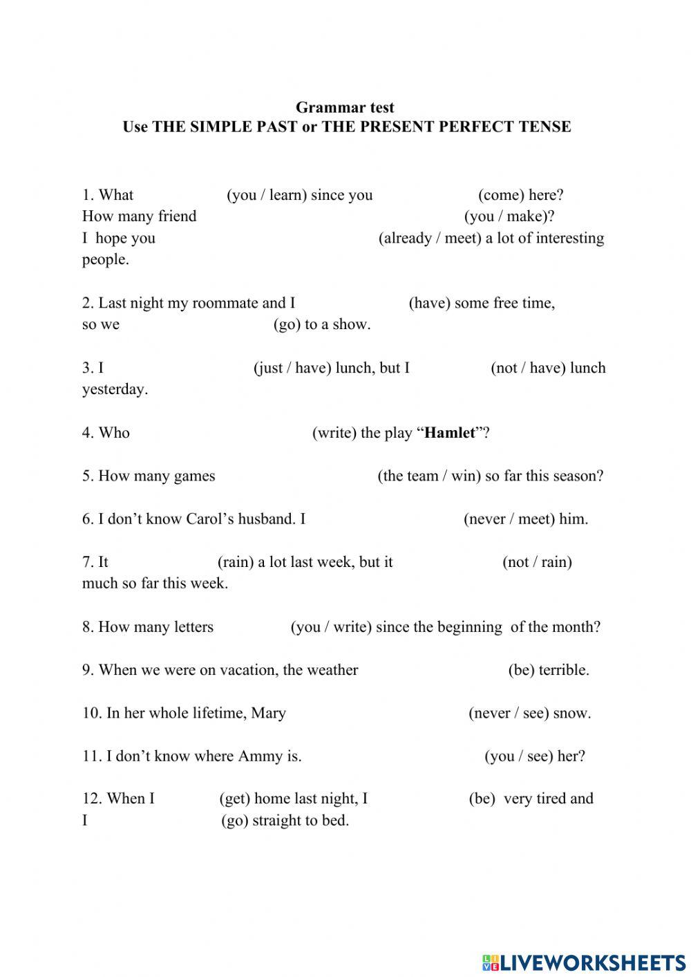 Present Perfect vs past simple interactive worksheet for 8 | Live ...