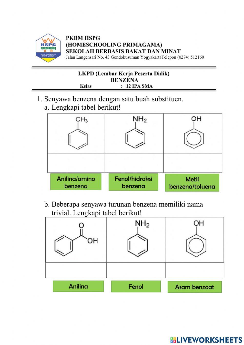 Benzena | Live Worksheets