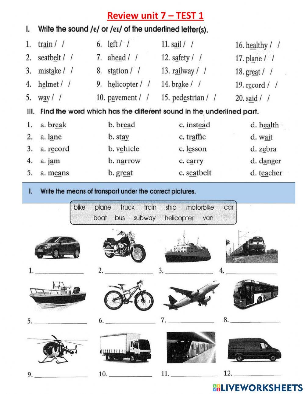 G7-review unit7 test1 worksheet | Live Worksheets
