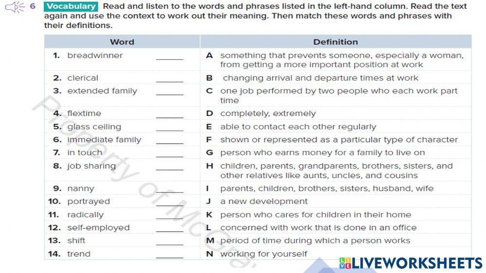 12Adv - U5-Reading 1 vocab online exercise for | Live Worksheets