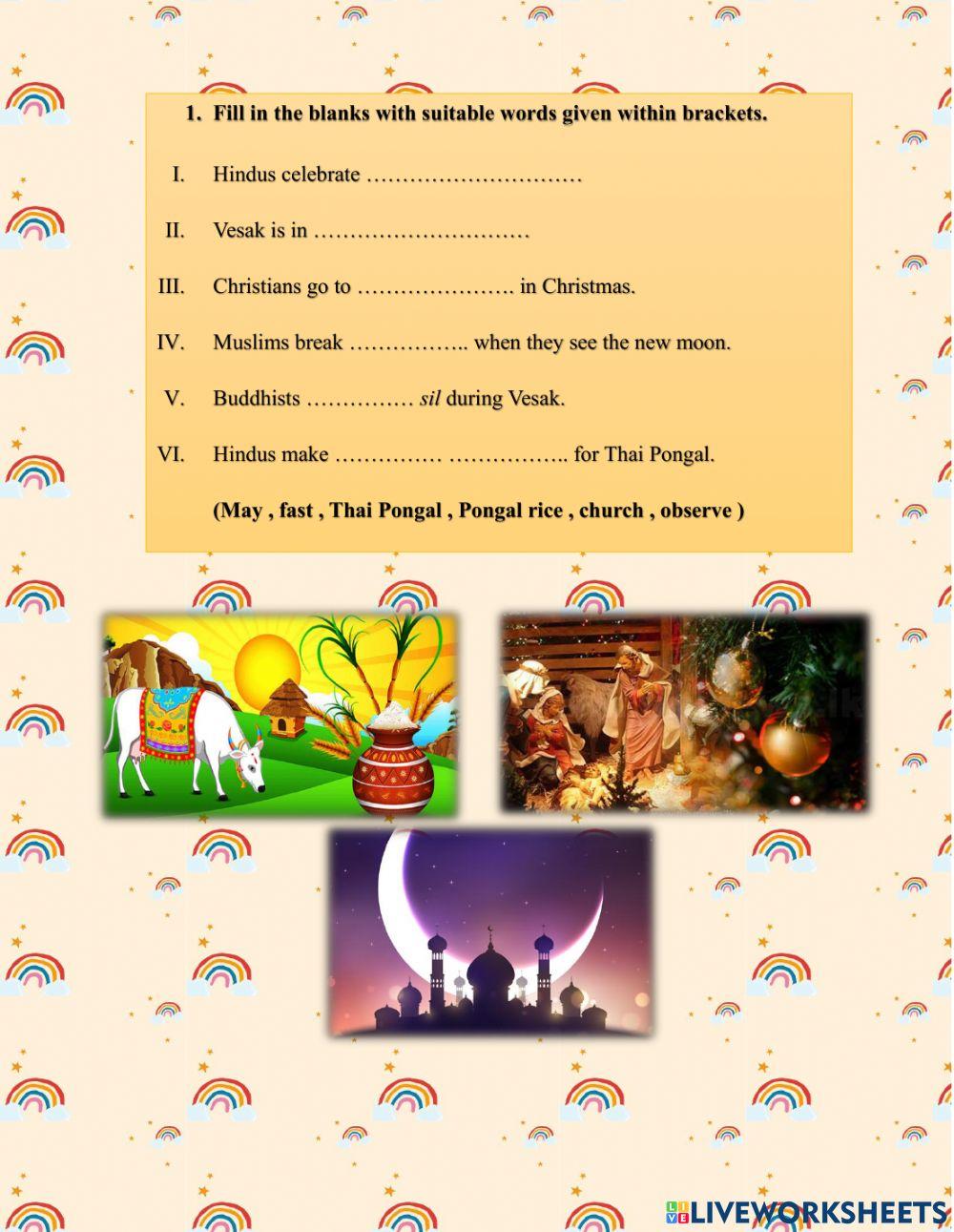 Festivals activity for 5 | Live Worksheets