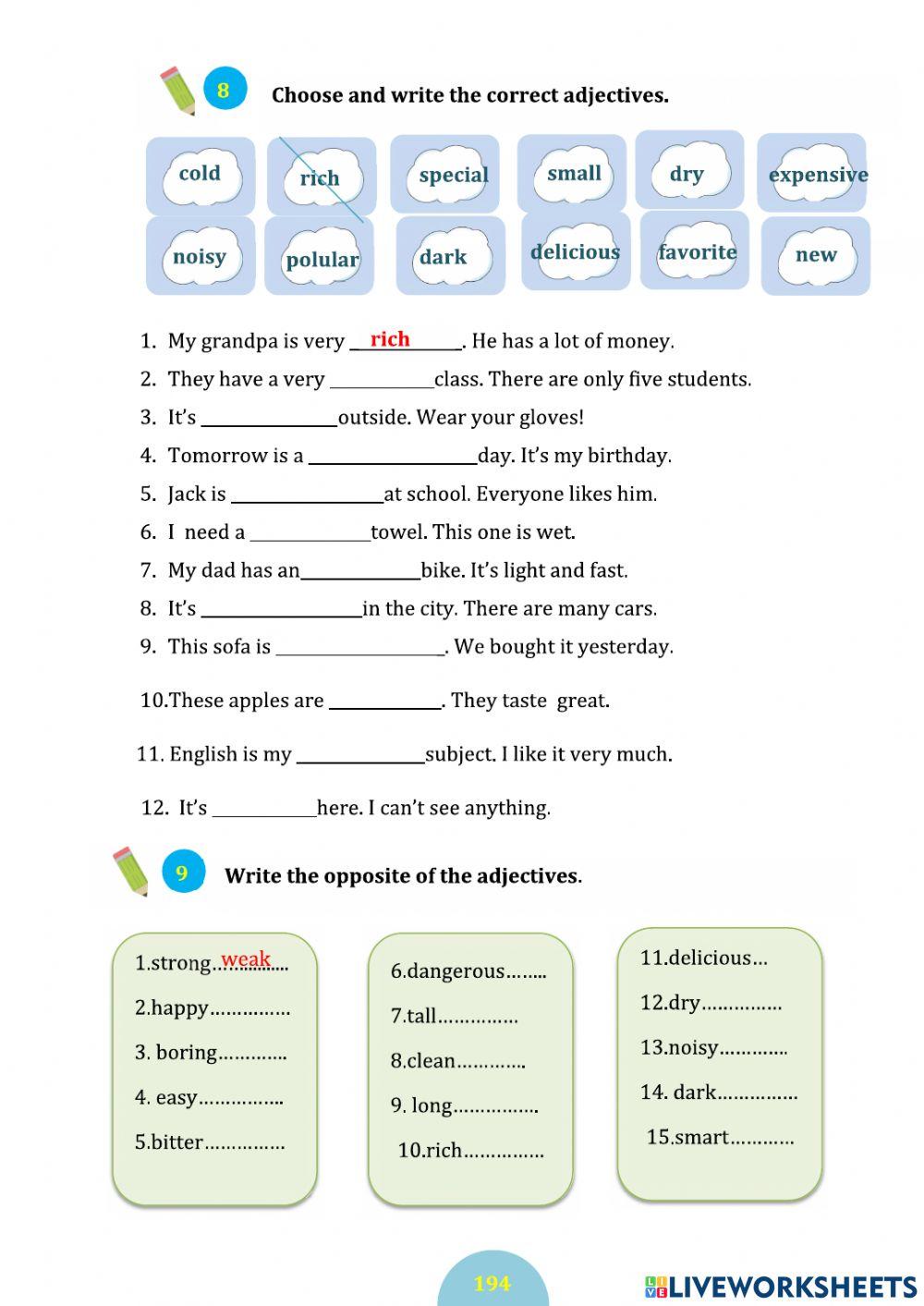 Adjective 2 2293374 | Tráng Sử Phong | Live Worksheets