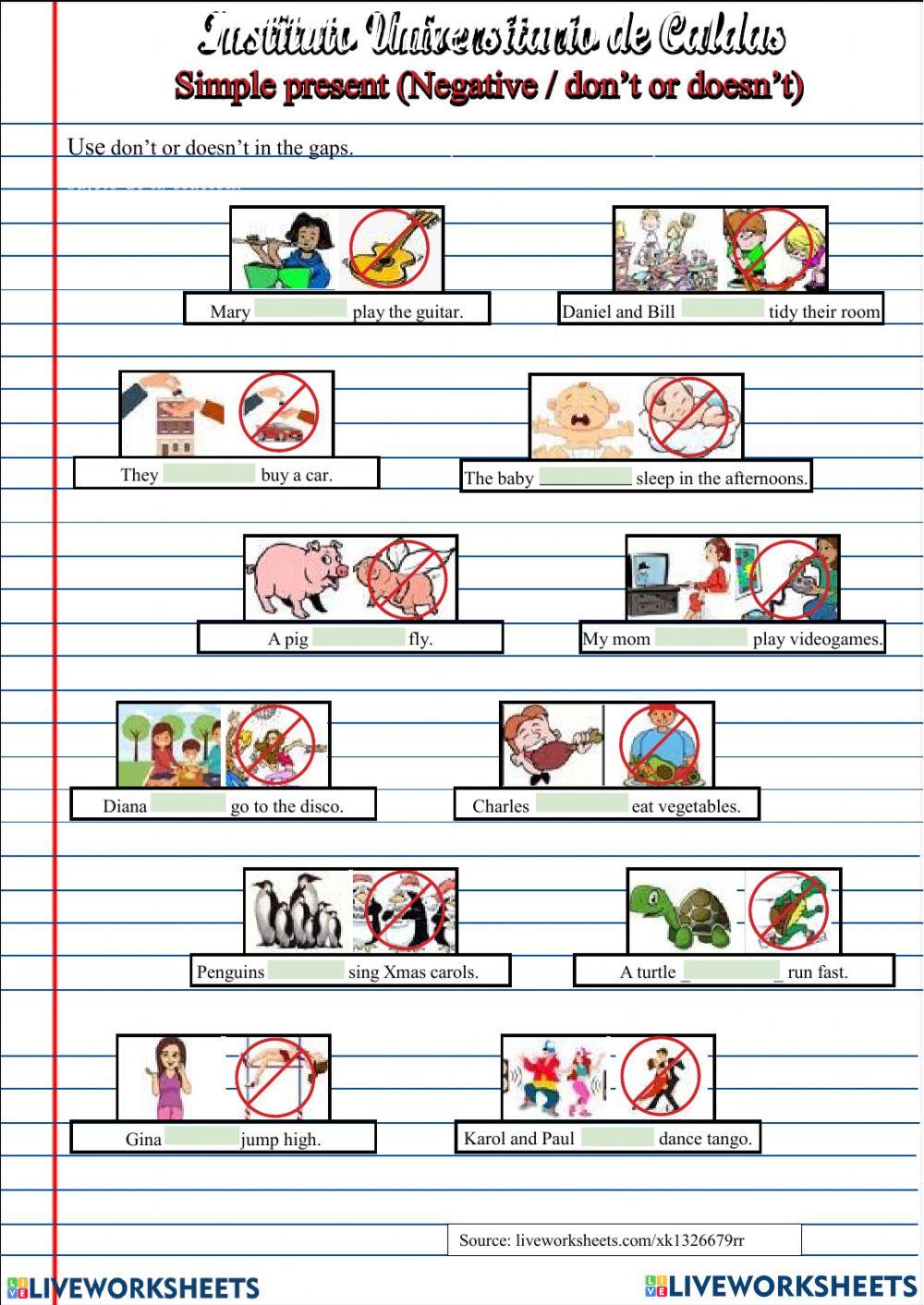 The present simple negative interactive worksheet | Live Worksheets