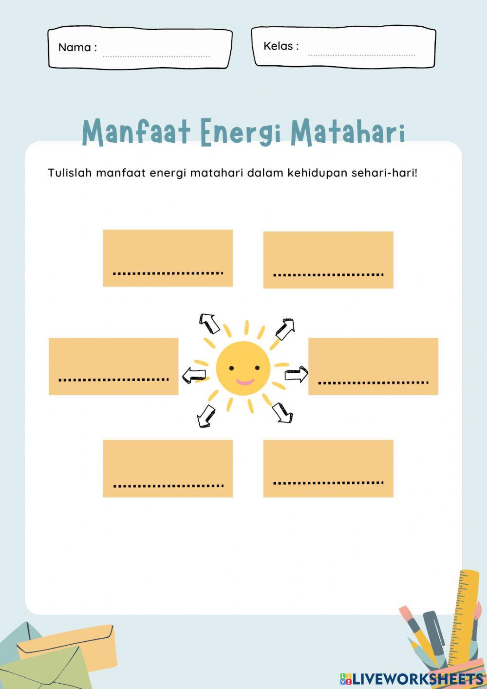 Manfaat Energi Matahari worksheet | Live Worksheets