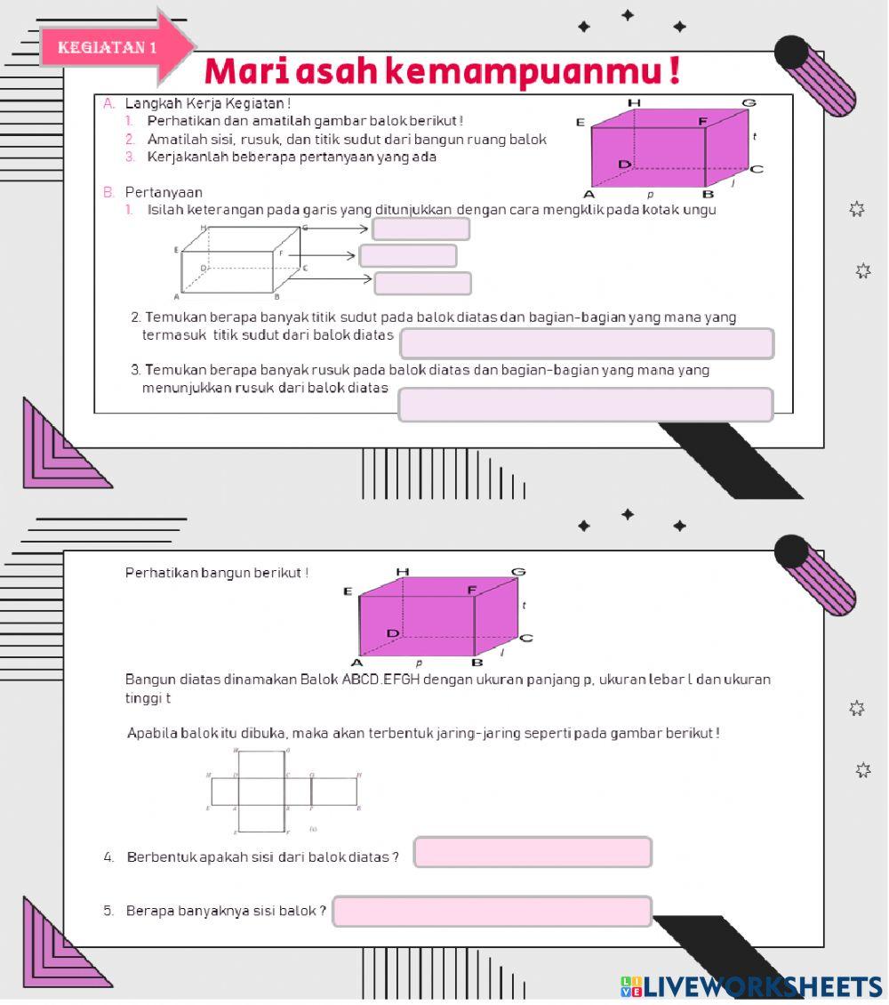 E-LKPD Interaktif Luas Permukaan dan Volume Balok worksheet | Live ...