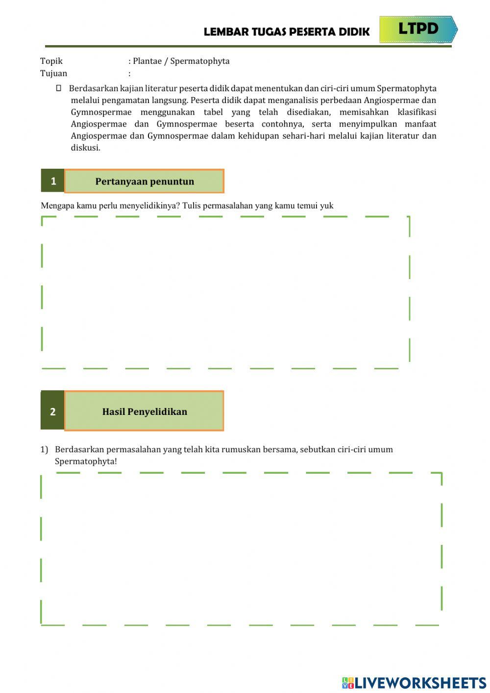 E-LTPD Spermato… | Free Interactive Worksheets | 2295176