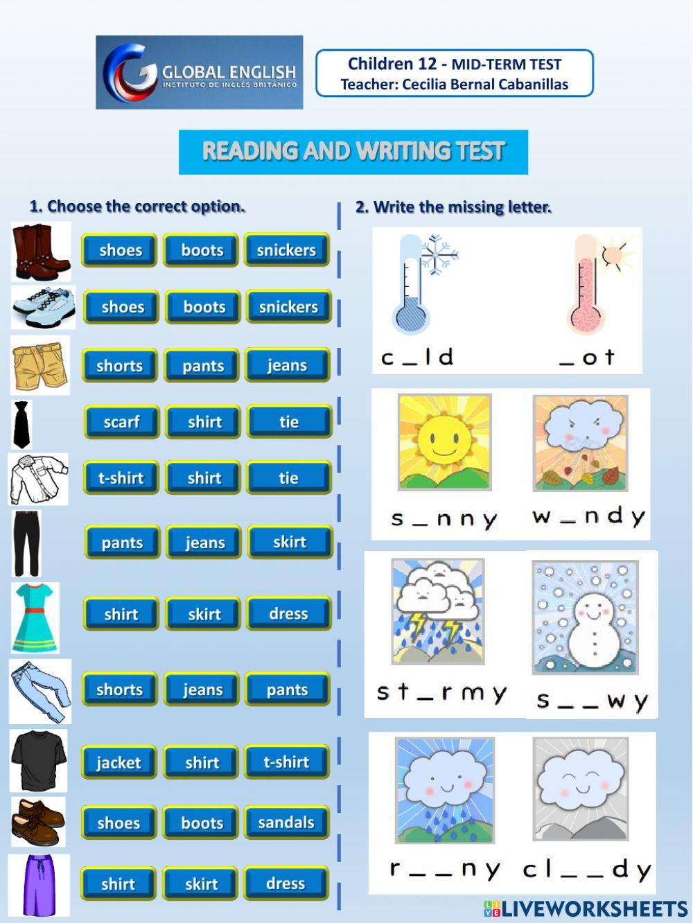 Ch 12 - midterm -reading - writing worksheet | Live Worksheets