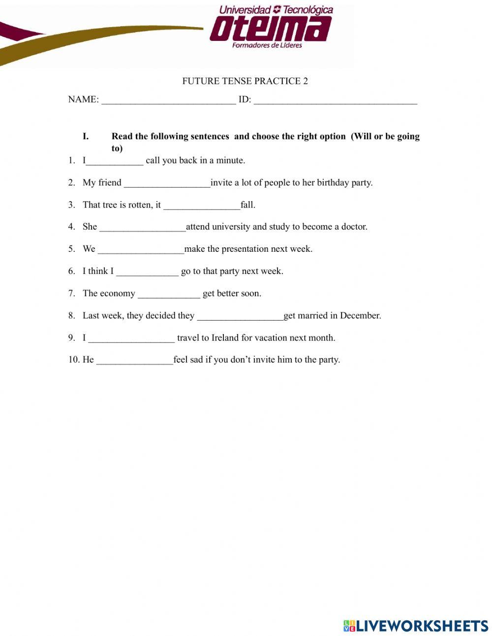 future tense practice 2 2541347 | Iriana Rojas | Live