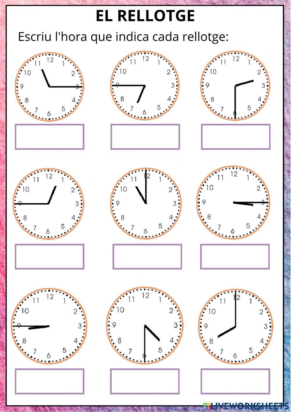 El rellotge online worksheet | Live Worksheets