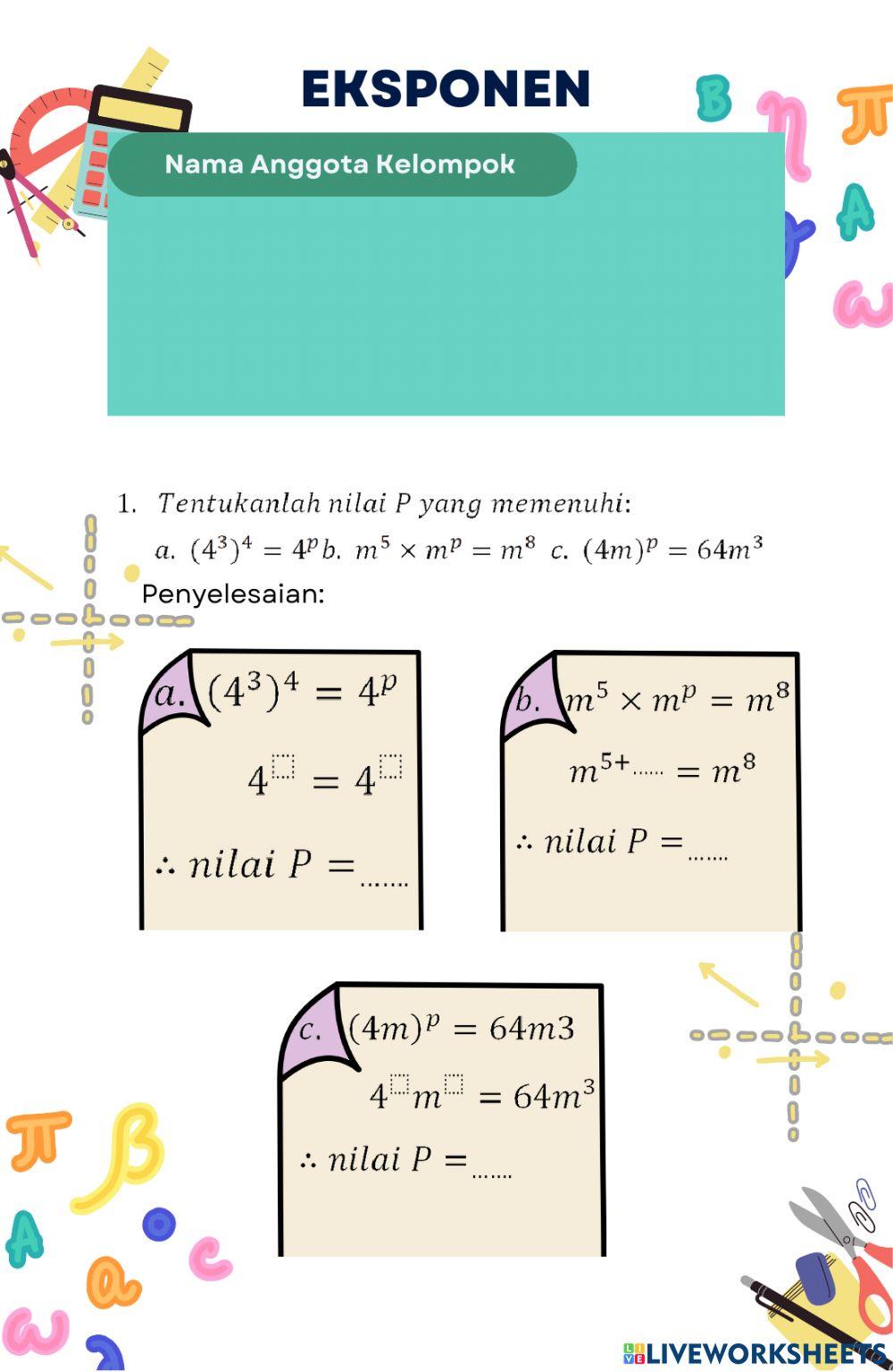 Eksponen Matematika activity | Live Worksheets