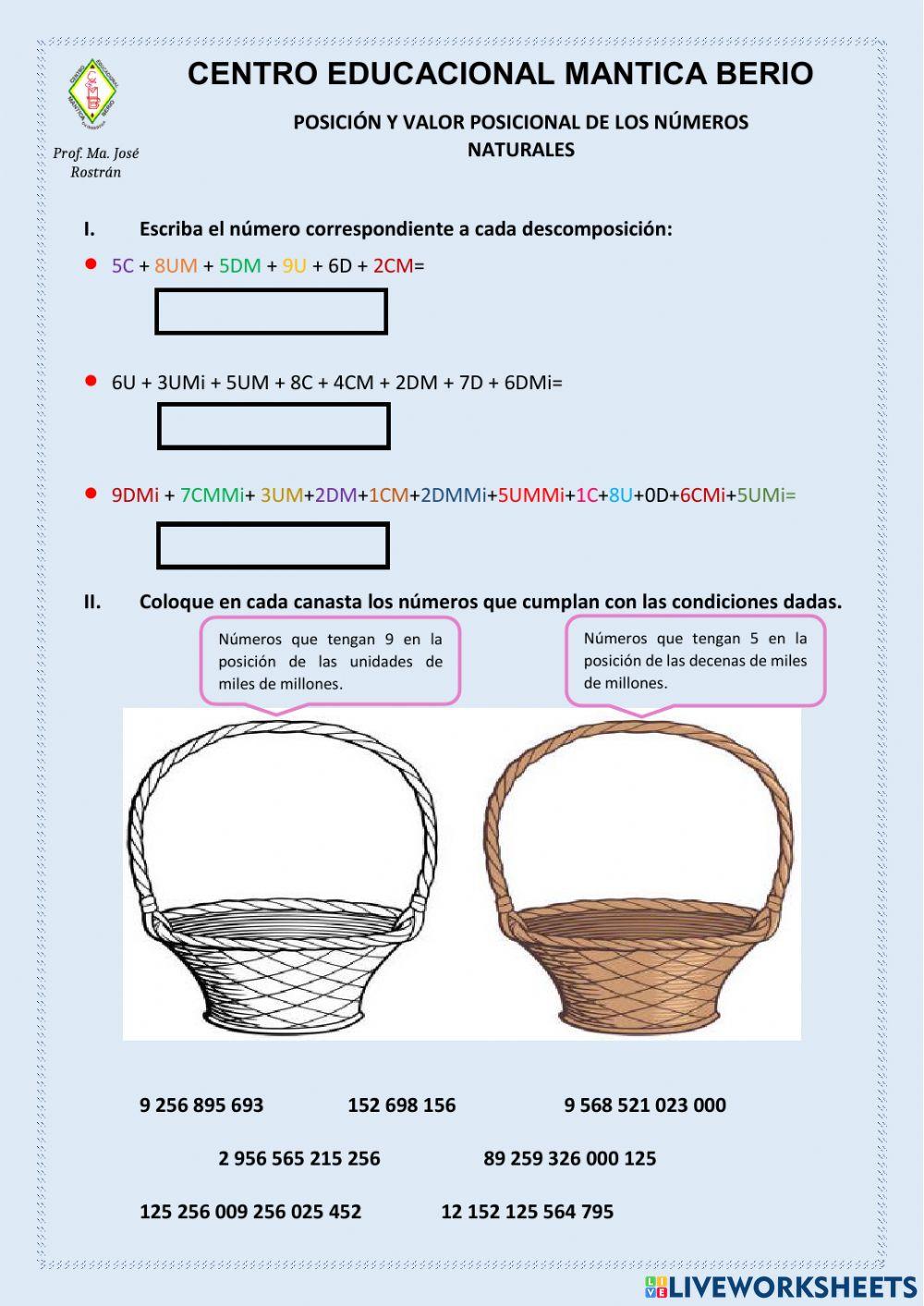 Valor posicional de los nùmeros interactive worksheet | Live Worksheets